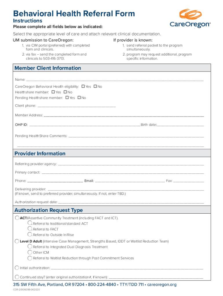 Fillable Online Authorization Request Behavioral Health Outpatient ...