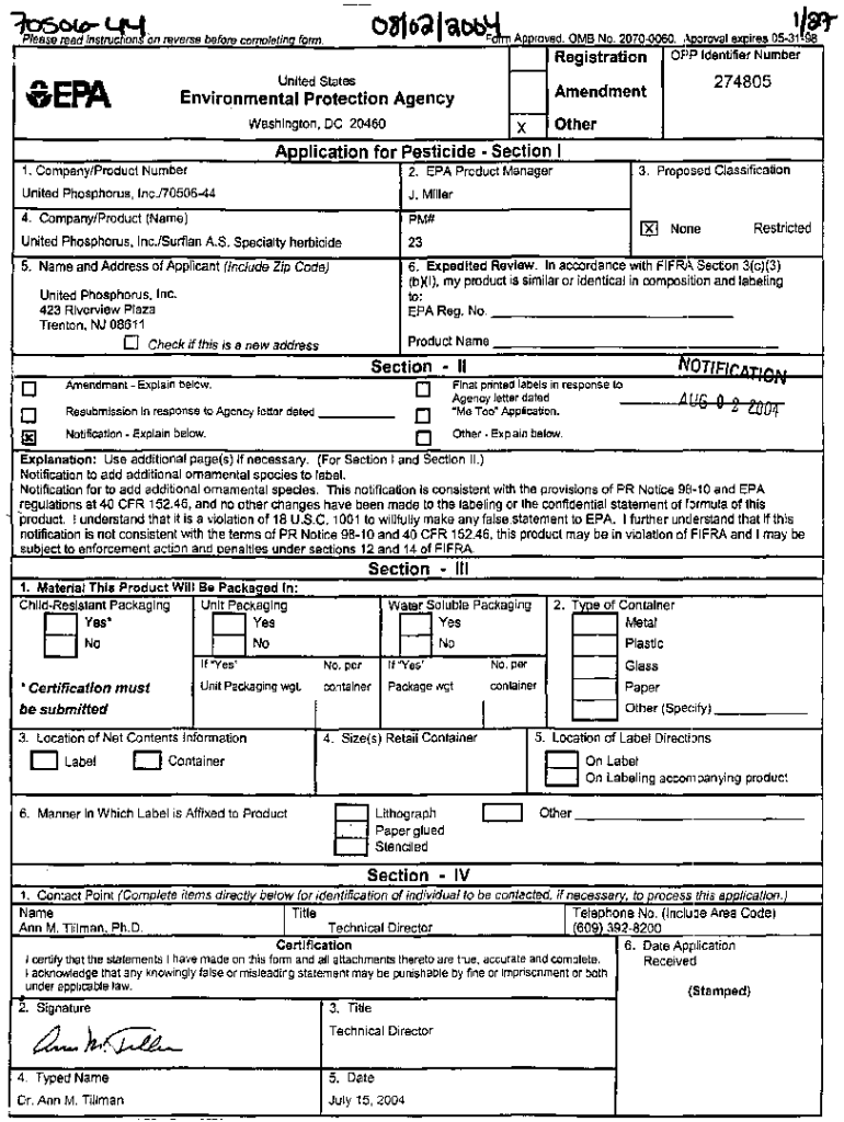 Fillable Online U.S. EPA, Pesticide Product Label, SURFLAN A.S., 08/02 ...