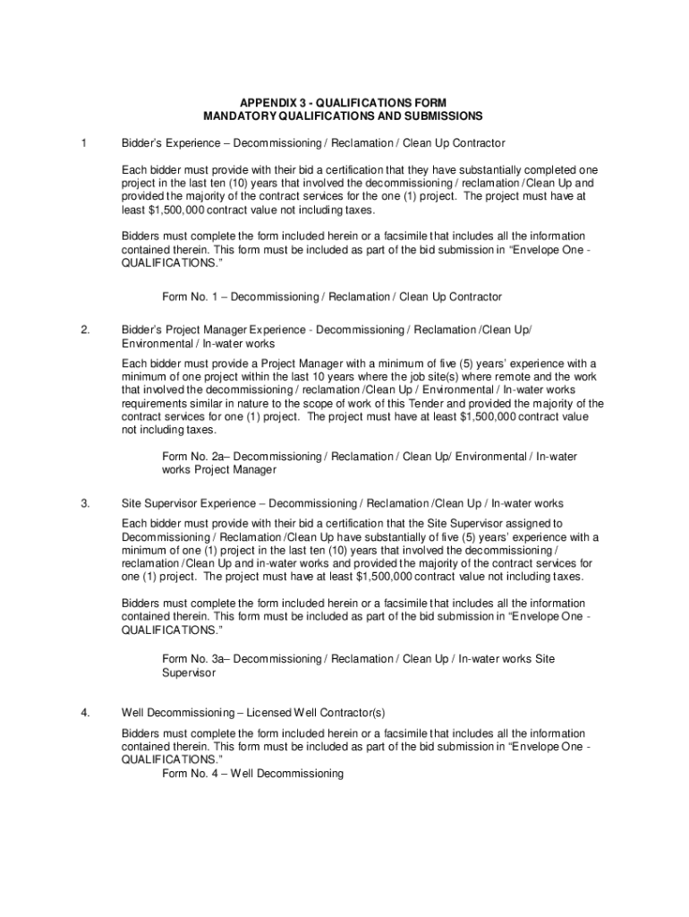 Fillable Online APPENDIX 3 - QUALIFICATIONS FORM MANDATORY ... Fax ...