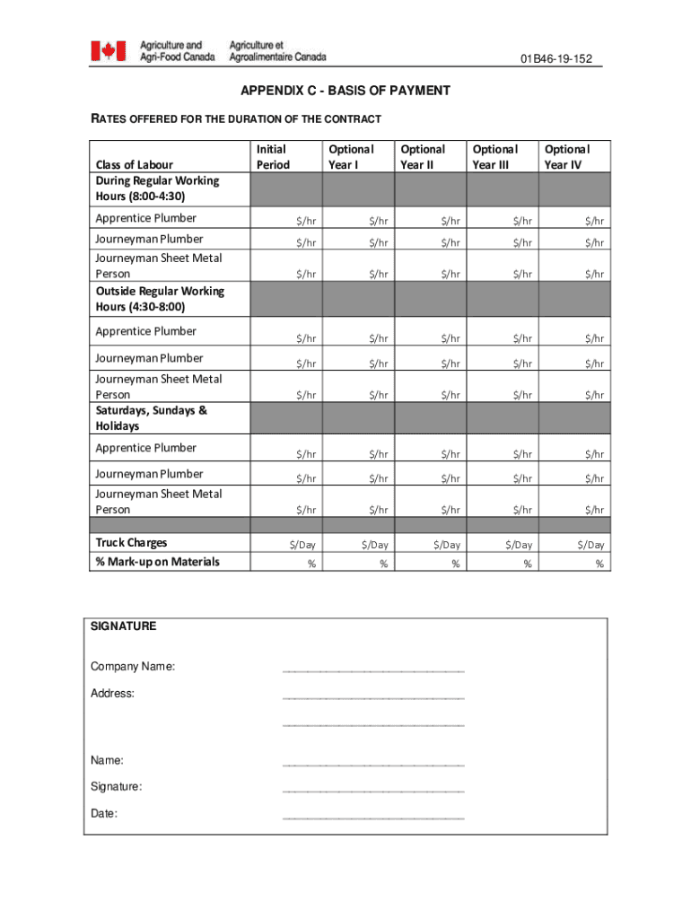 Fillable Online APPENDIX C - BASIS OF PAYMENT Fax Email Print - pdfFiller