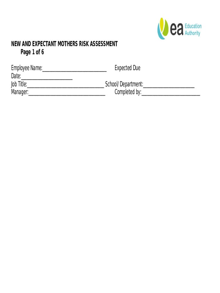 NEW AND EXPECTANT MOTHERS RISK ASSESSMENT Doc Template | pdfFiller