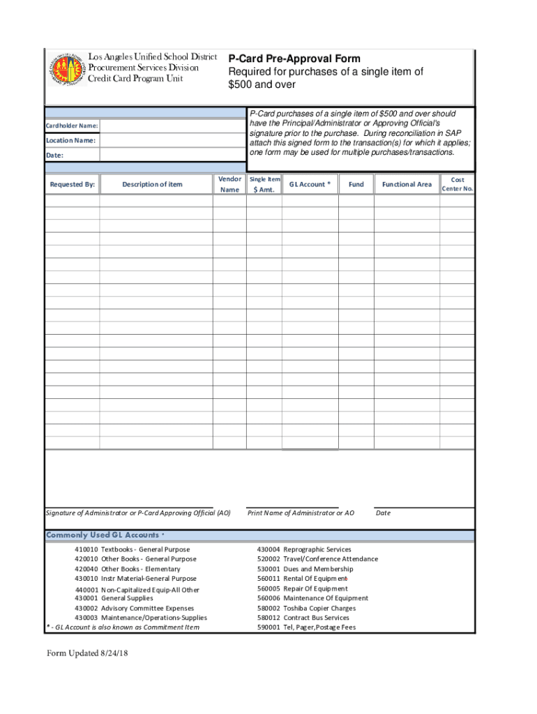 Fillable Online PCARD PRE-APPROVAL FORM.xlsm Fax Email Print - pdfFiller