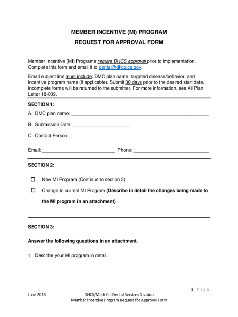 Fillable Online Member Incentive (MI) Program Request for Approval Form ...