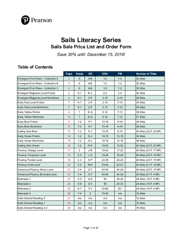 Fillable Online Sails Sale Price List and Order Form - Pearson ...