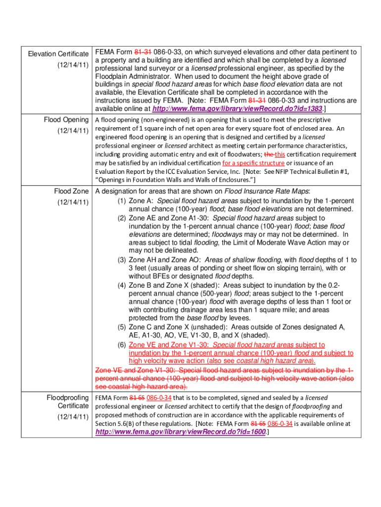 Fillable Online Elevation Certificate (12/14/11) FEMA Form 81-31 086-0 ...