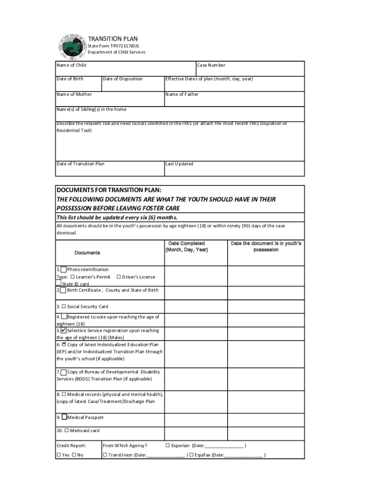 Fillable Online secure in TRANSITION PLAN DOCUMENTS FOR TRANSITION PLAN ...