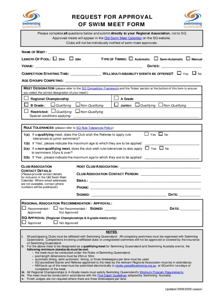 Fillable Online Swim Meet Approval Request Form - updated 10.03.08.doc ...