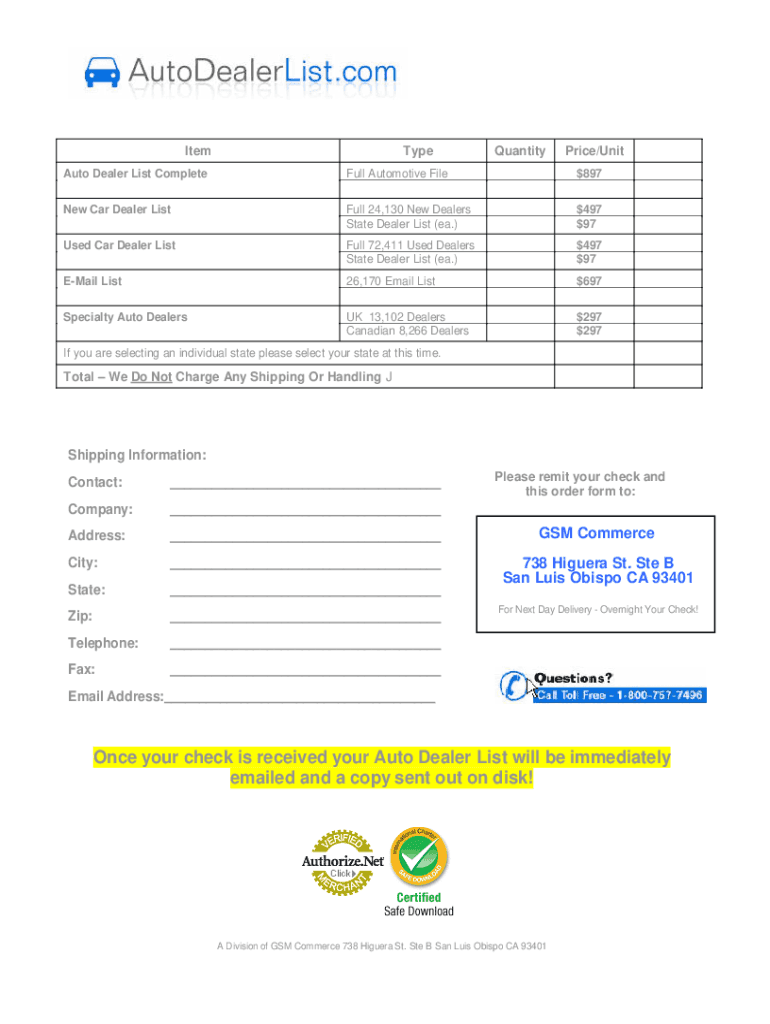 Fillable Online Vehicle Inventory Sheets & Forms for Your Dealership ...