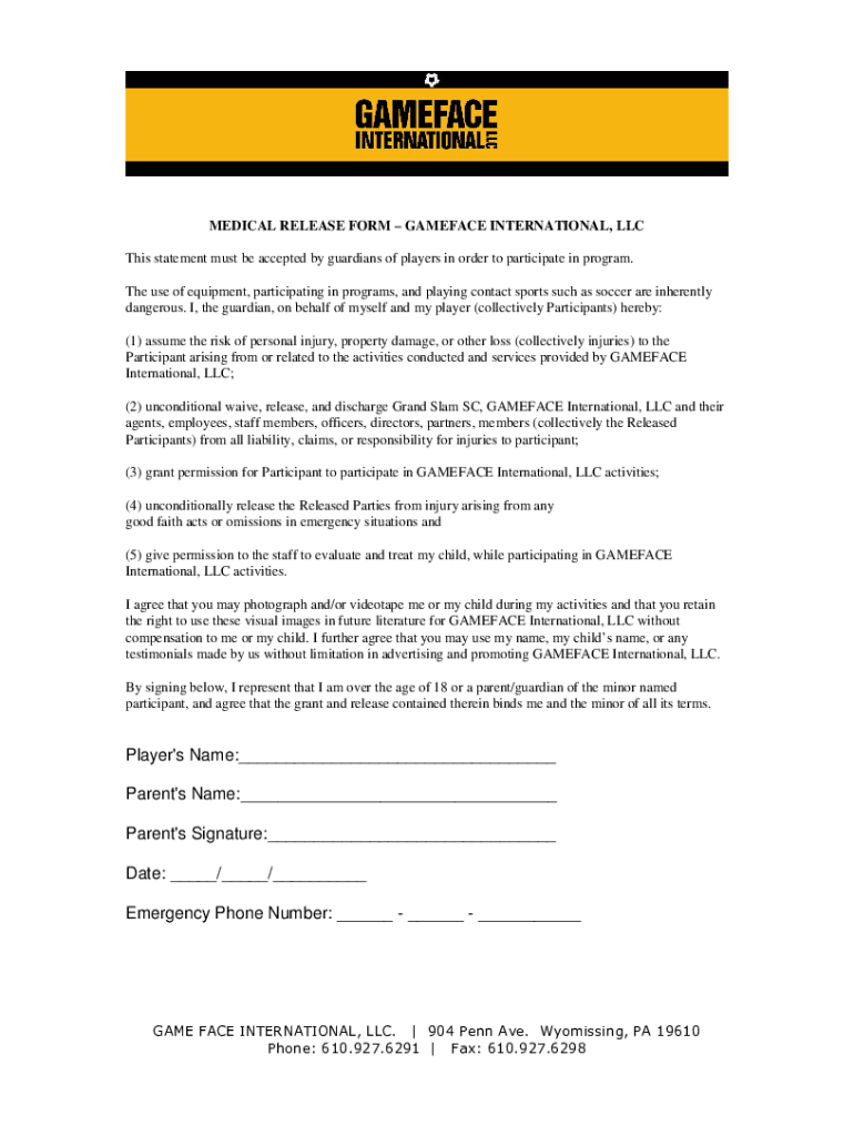 Fillable Online GFI MEDICAL RELEASE FORM.doc Fax Email Print - pdfFiller