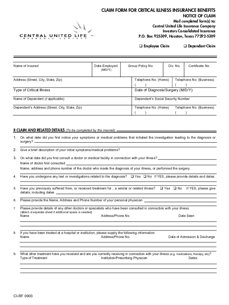 Fillable Online zurich critical illness claim form Fax Email Print ...
