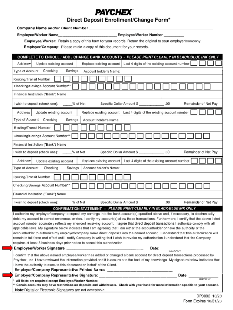 2020 2022 Form Paychex DP0002 Fill Online Printable Fillable Blank PdfFiller