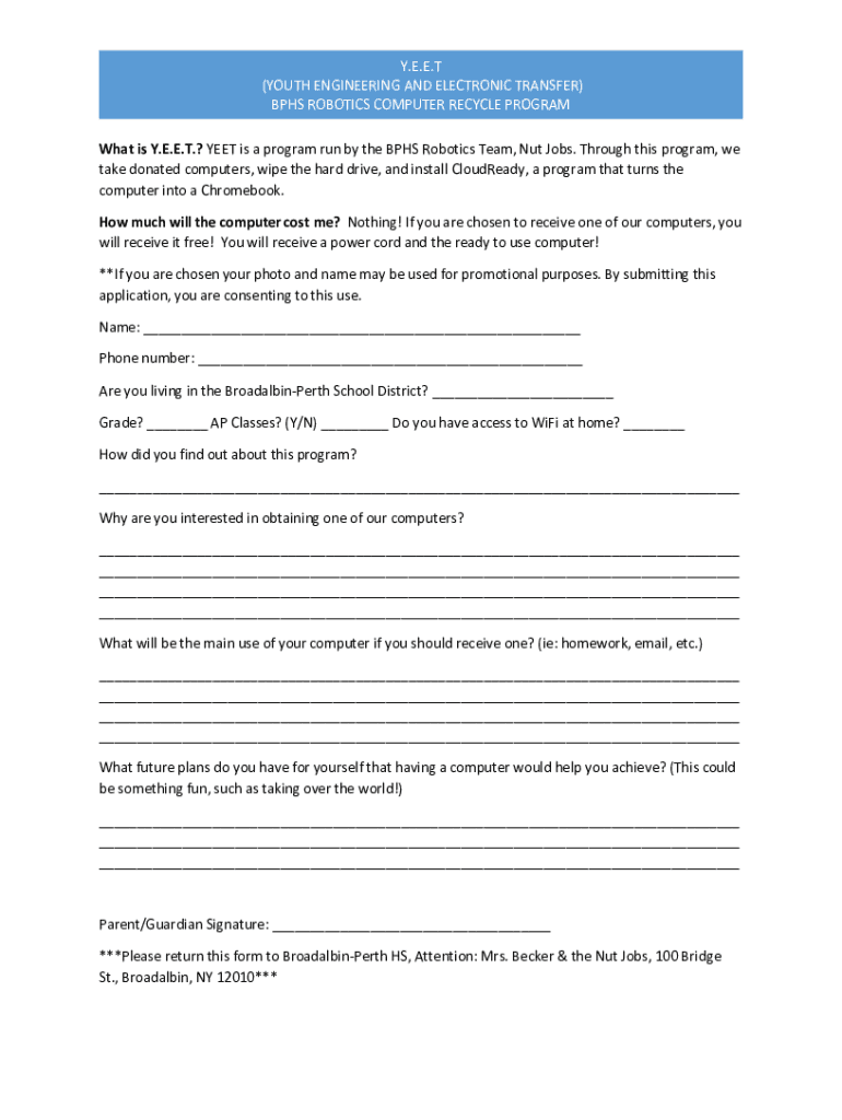 Fillable Online YEET Computer Electronics Recycle Program Form Fax ...