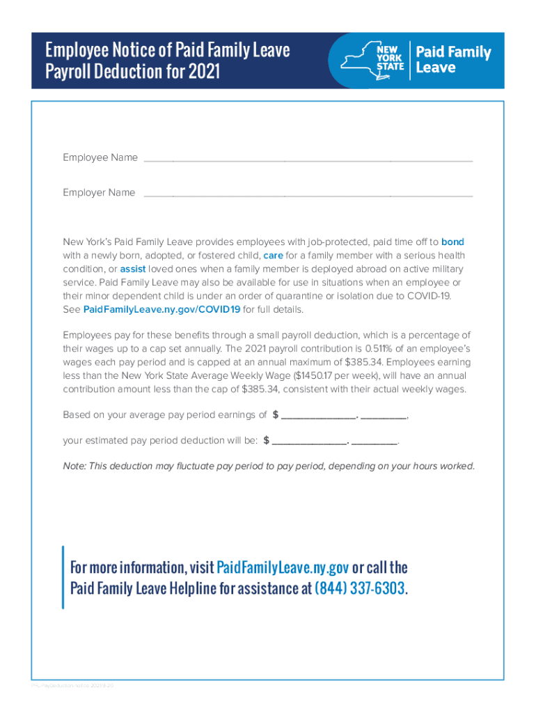 Fillable Online Fillable Online Employee Notice of Paid Family Leave ...