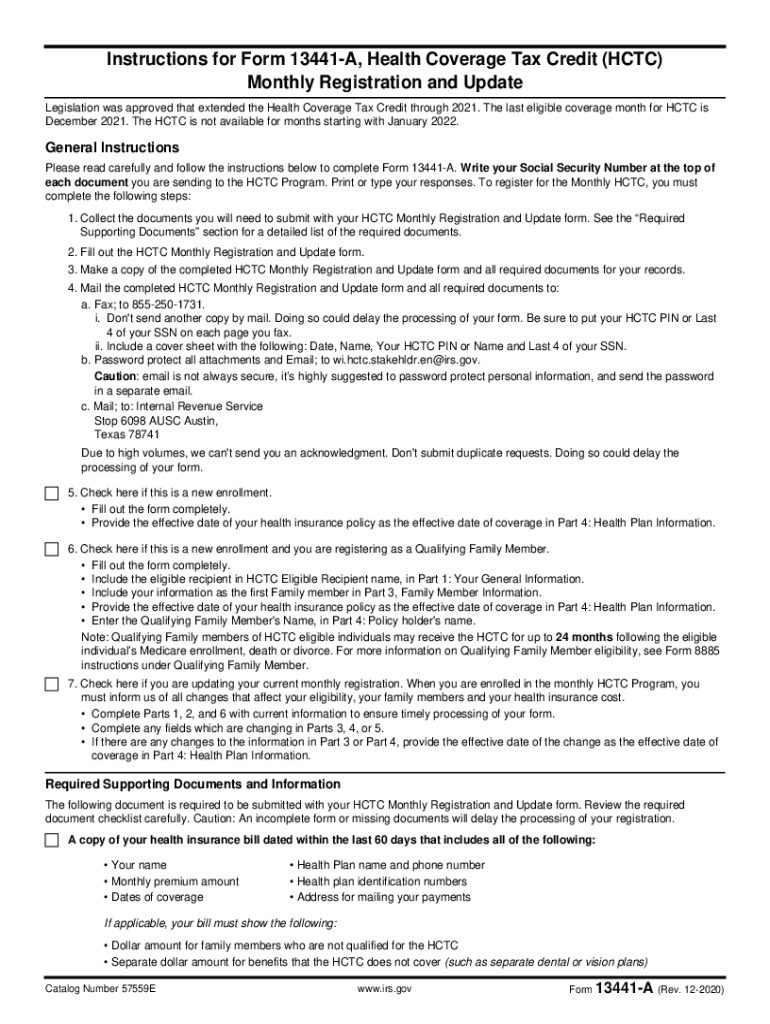 Fillable Online Health Coverage Tax Credit - HCTCInternal Revenue ...