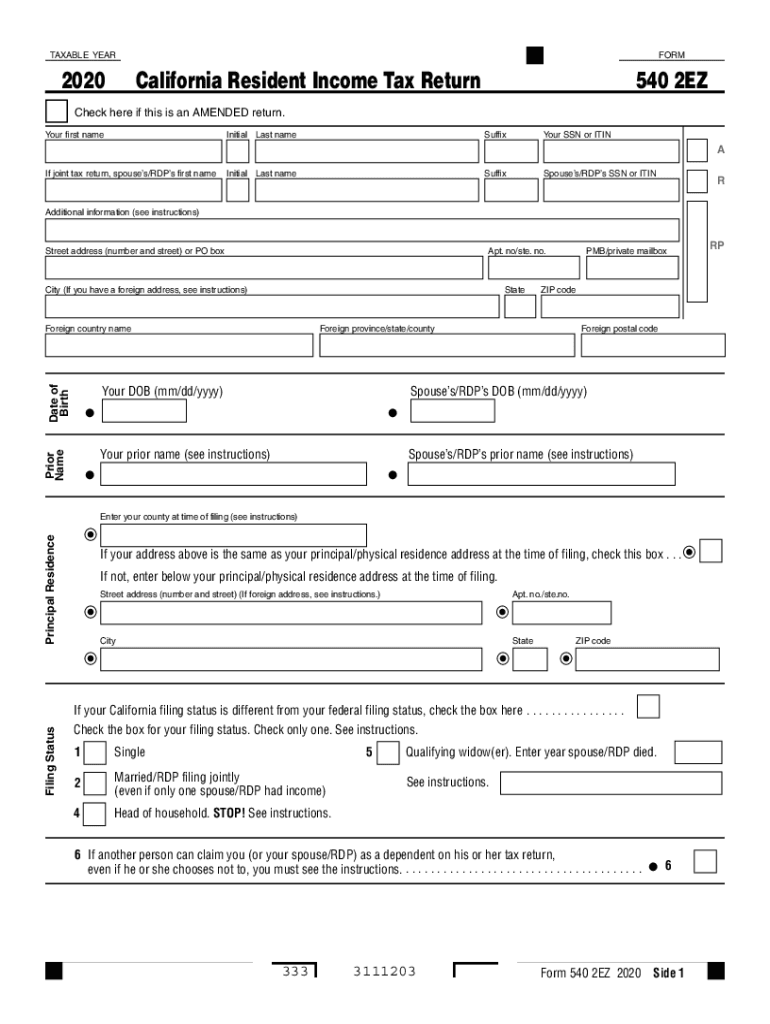 2020 Form CA FTB 540 2EZ Fill Online Printable Fillable Blank 2020 Form CA FTB 540 2EZ Fill Online Printable Fillable Blank
