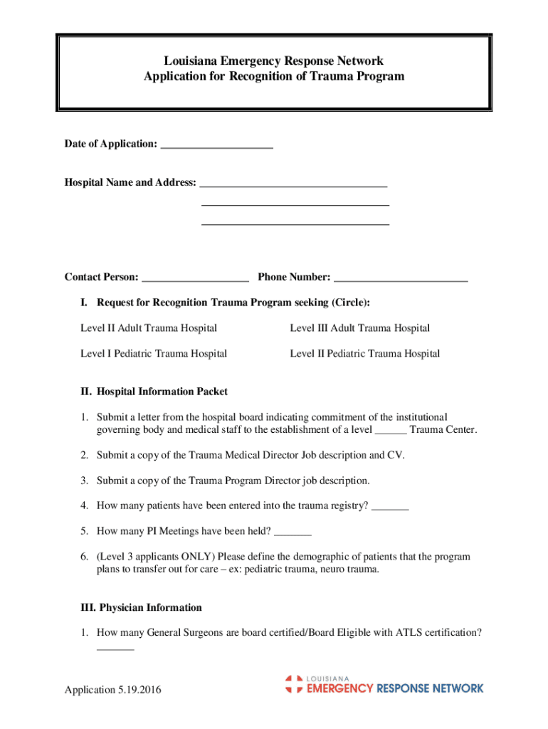 Fillable Online Trauma Program Application Recognition Fax Email Print ...