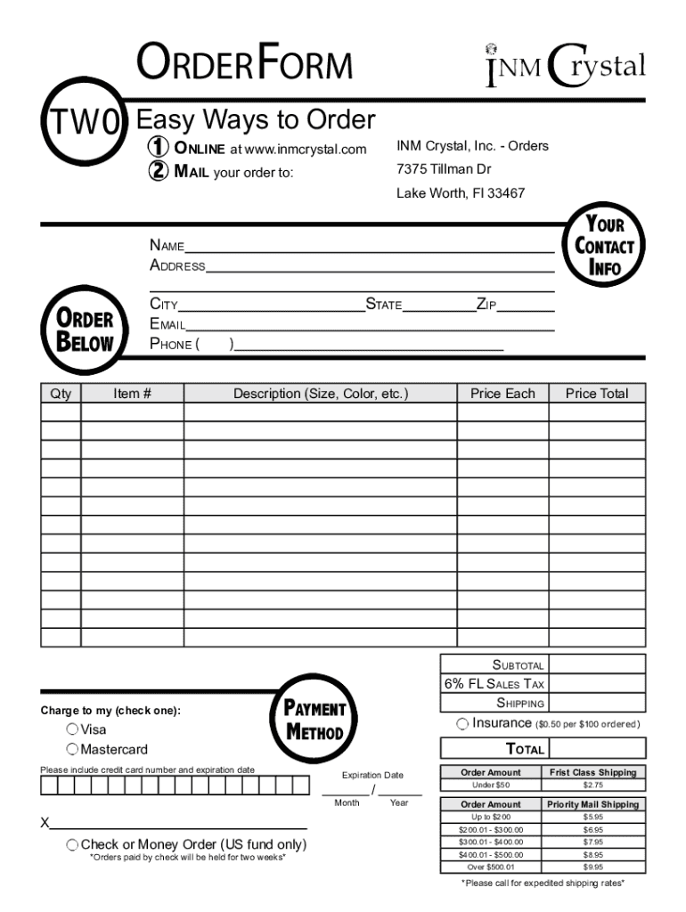 Fillable Online Order FOrm - inmcrystal.com Fax Email Print - pdfFiller
