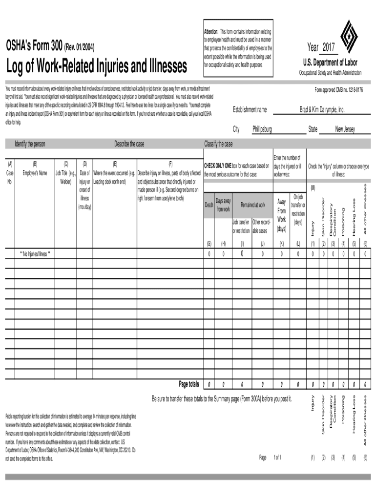 Osha 300 Log Form - Fill Online, Printable, Fillable, Blank | pdfFiller