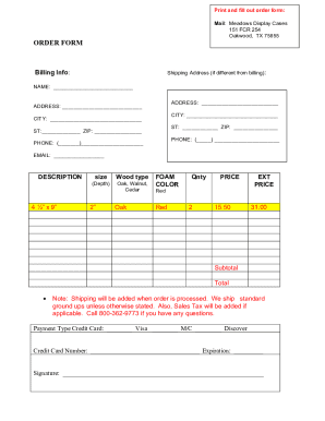 Fillable Online ORDER FORM - meadowsdisplaycases.com Fax Email Print ...