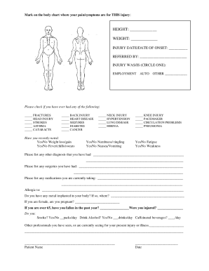 Fillable Online Mark on the body chart where your pain/symptoms are for ...