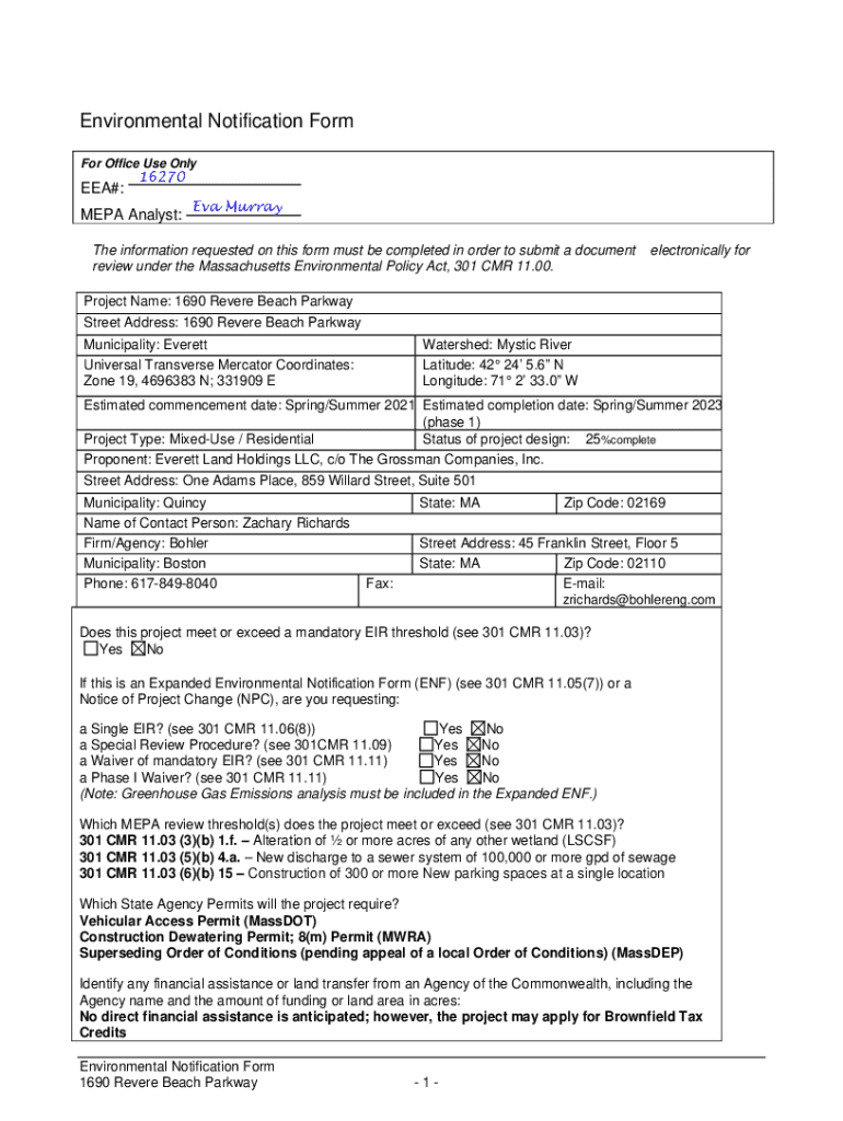 Fillable Online review under the Massachusetts Environmental Policy Act ...