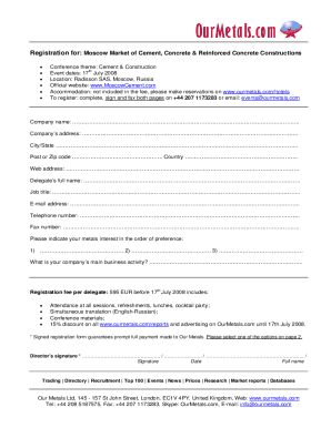 Fillable Online Registration for: Moscow Market of Cement, Concrete ...