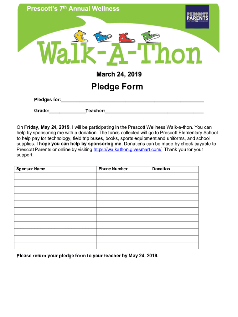Fillable Online walkathon pledge sheet.docx Fax Email Print - pdfFiller