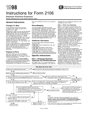 Fillable Online 1998 Instructions for 2106. Instructions for Form 2106 ...