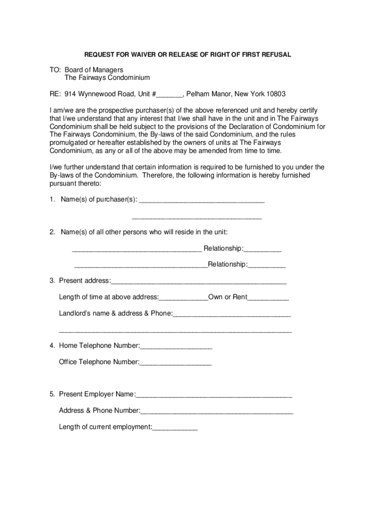 Fillable Online 914 Right of 1st Refusal Application.doc Fax Email ...
