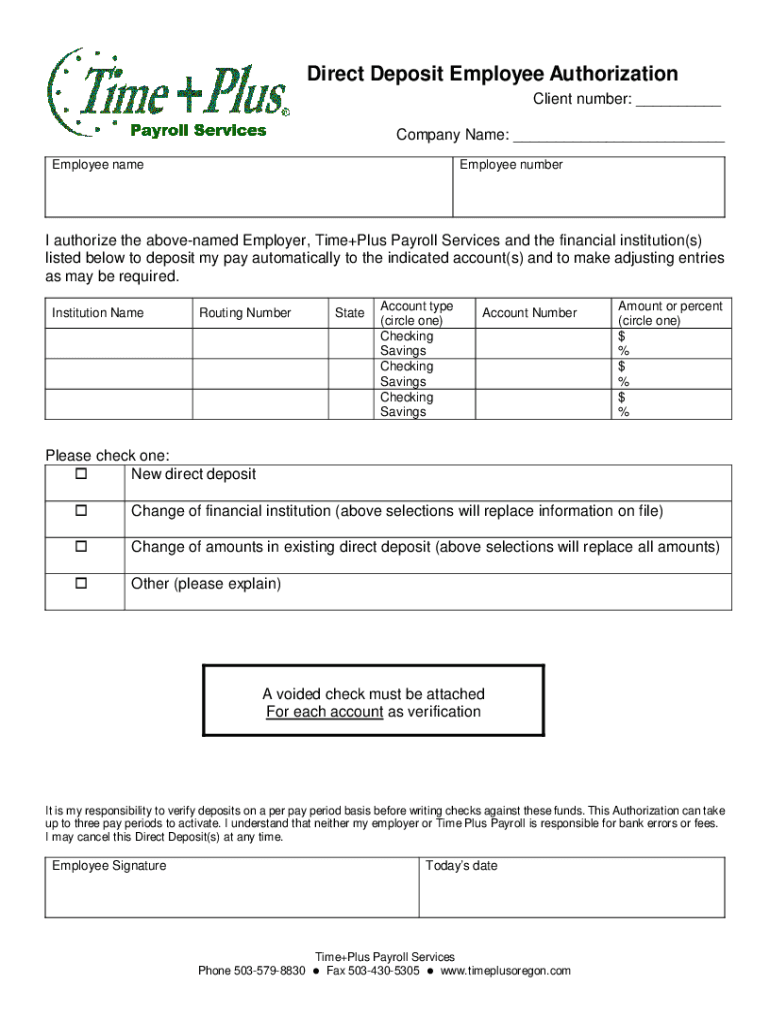 Fillable Online Direct Deposit Employee Fax Email Print - pdfFiller