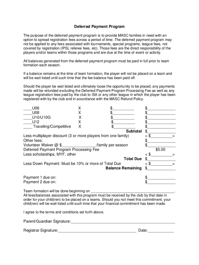 Fillable Online Deferred Payment Program DRAFT.doc Fax Email Print - pdfFiller