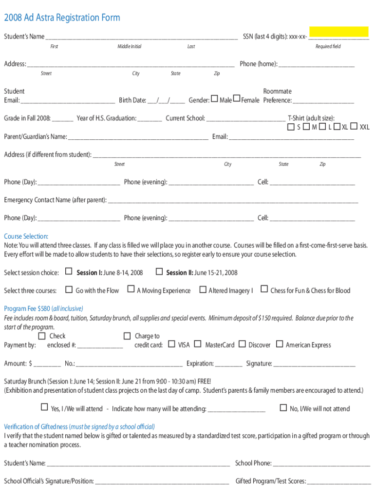 Fillable Online www2 creighton 2008 Ad Astra Registration Form Fax ...