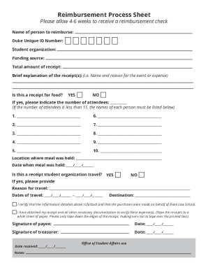 Fillable Online Reimbursement Process Sheet Fax Email Print - pdfFiller