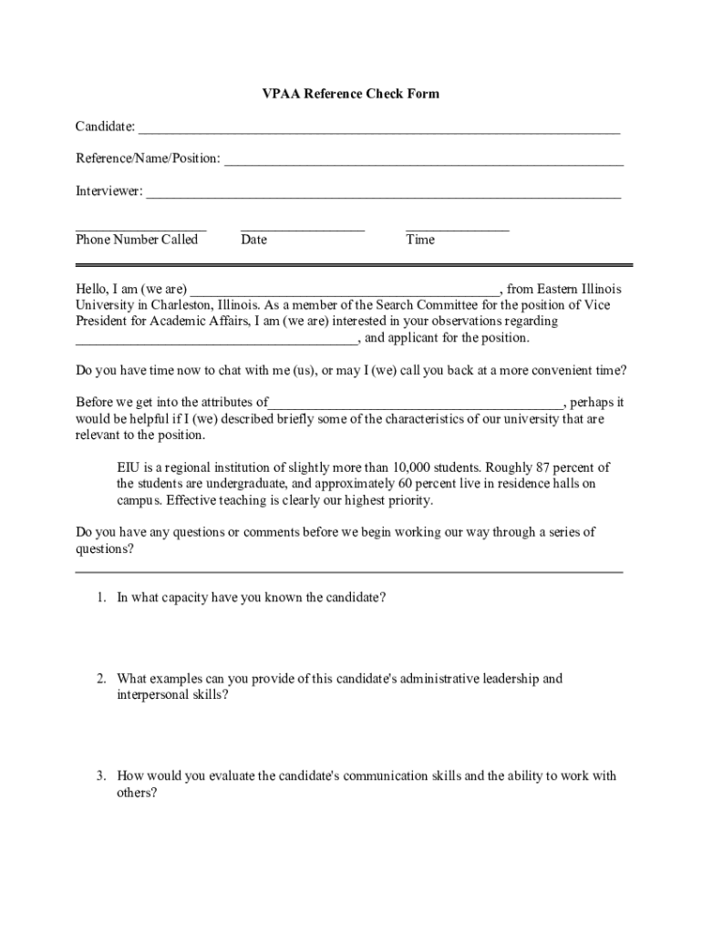 Fillable Online VPAA Reference Check Form Fax Email Print - pdfFiller