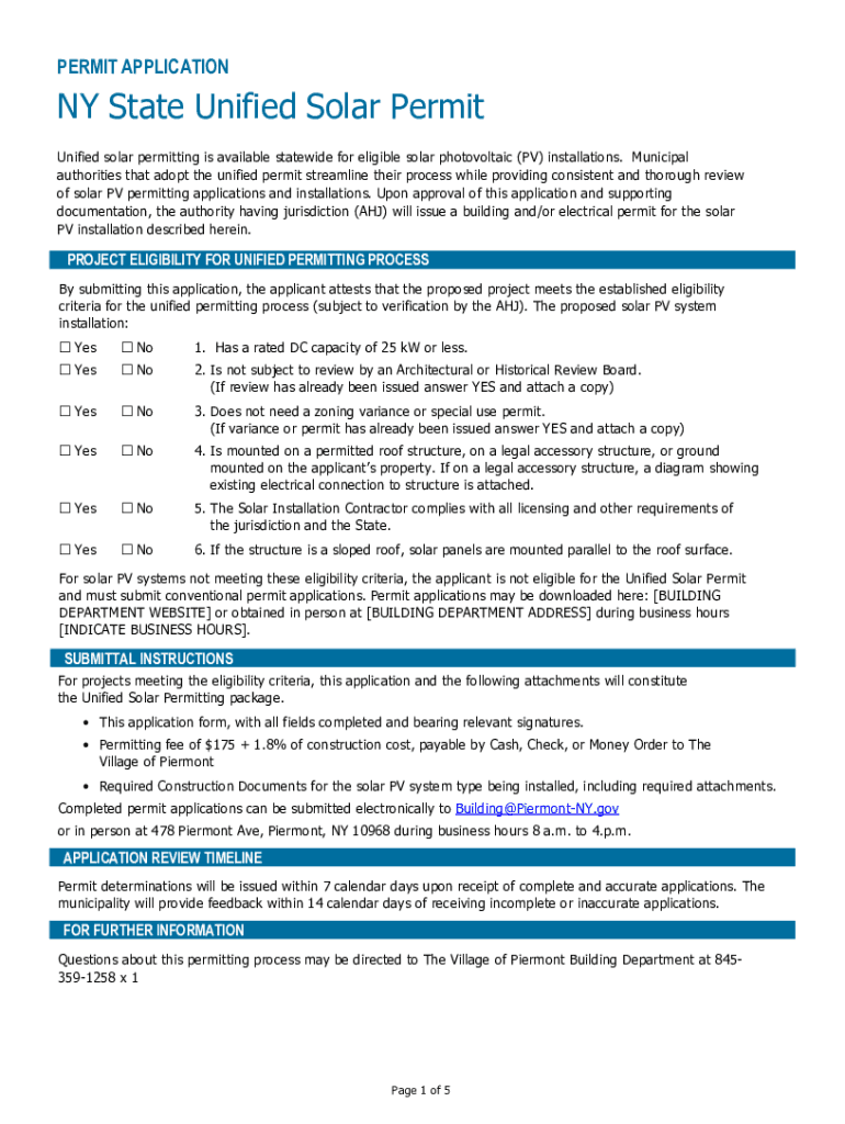 Fillable Online PERMIT APPLICATION NY State Unied Solar Permit Fax ...