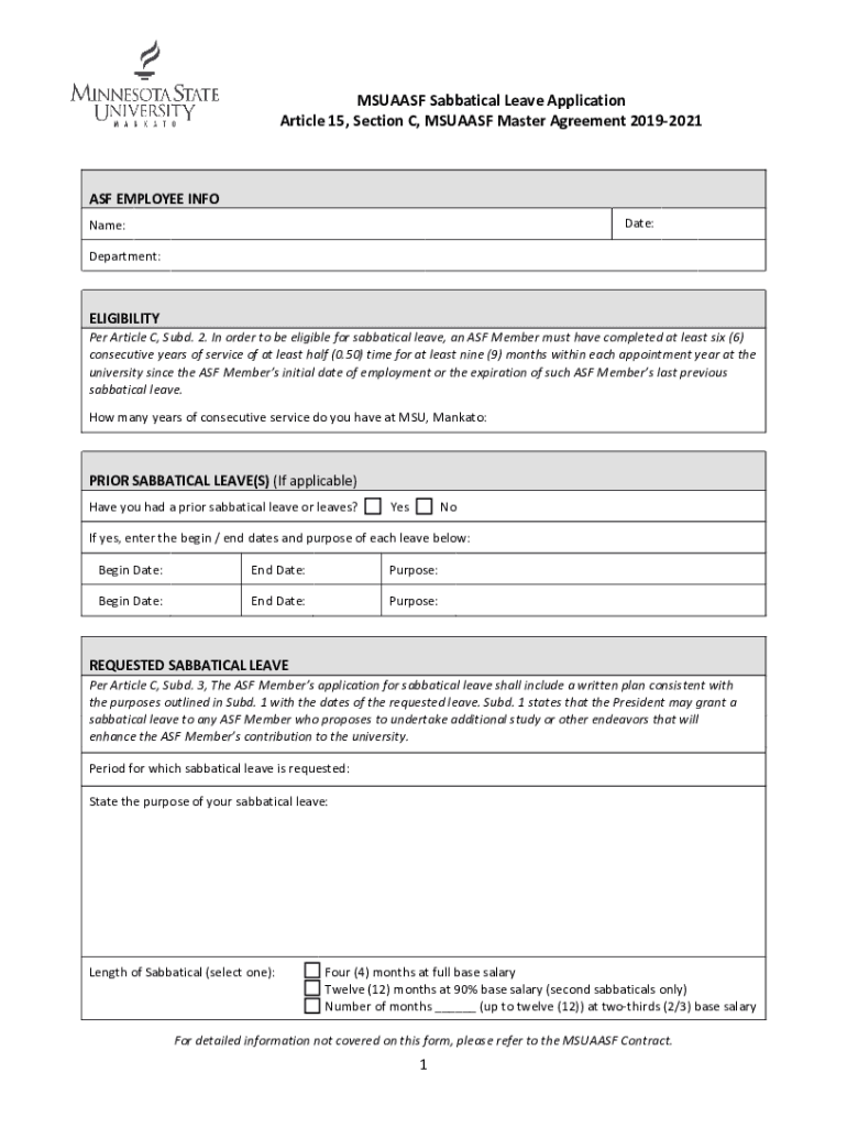 Fillable Online MSUAASF Sabbatical Leave Application Fax Email Print ...