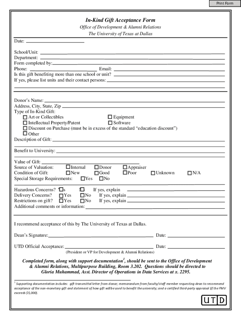 Fillable Online In-Kind Gift Acceptance Form Fax Email Print - pdfFiller