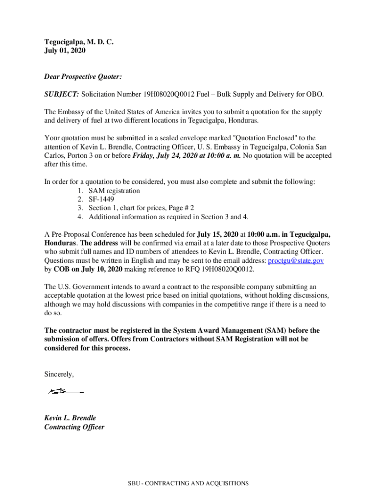 Fillable Online Solicitation Number 19H08020Q0012 Fuel Bulk Supply and ...