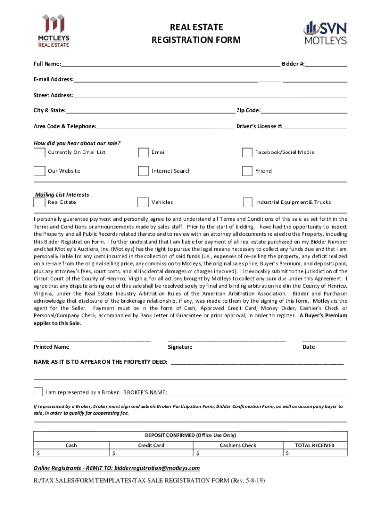 Fillable Online REAL ESTATE REGISTRATION FORM Fax Email Print - pdfFiller