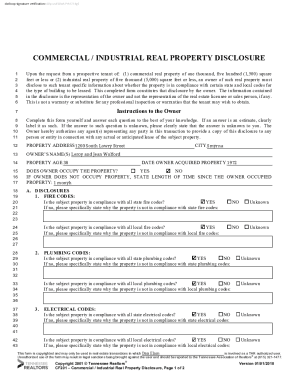 Fillable Online COMMERCIAL / INDUSTRIAL REAL PROPERTY DISCLOSURE Fax ...