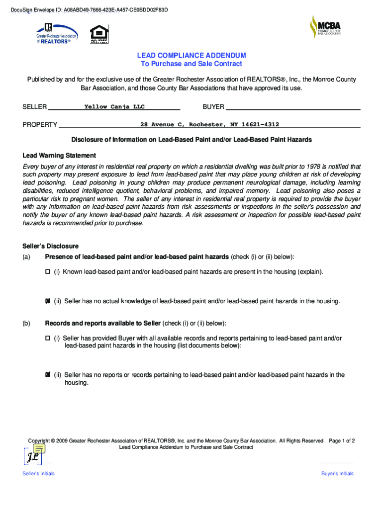Fillable Online LEAD COMPLIANCE ADDENDUM To Purchase and Sale ...