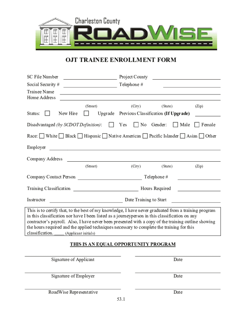 Fillable Online OJT TRAINEE ENROLLMENT FORM.doc Fax Email Print - pdfFiller