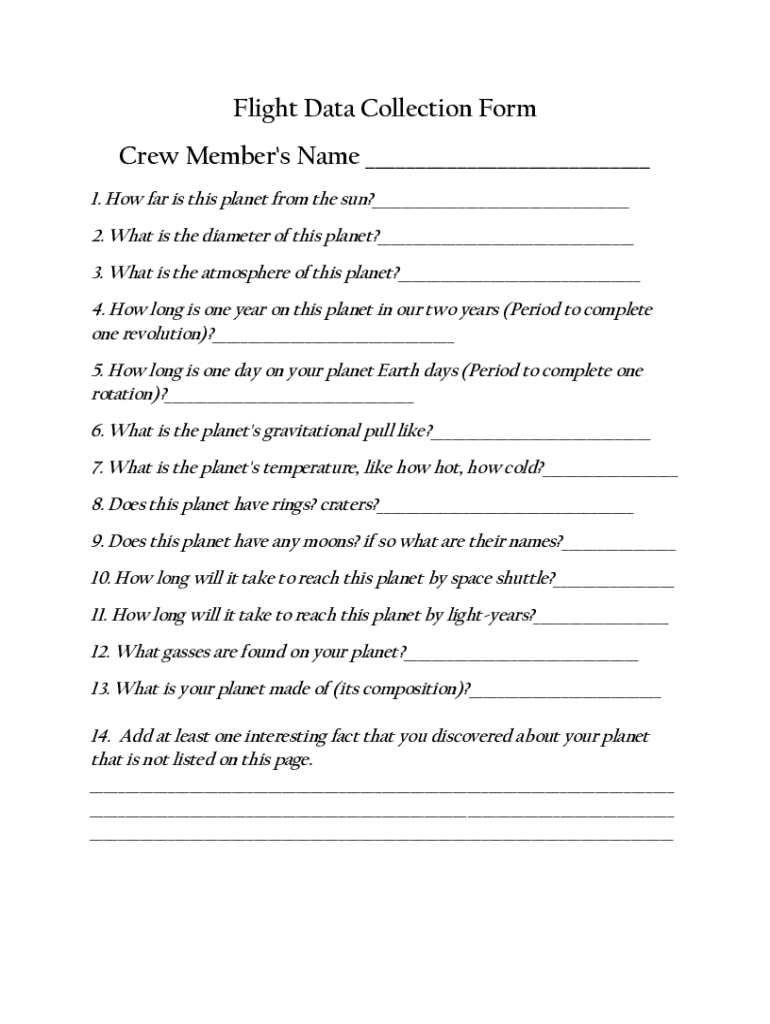 Fillable Online Flight Data Collection Form Fax Email Print - pdfFiller