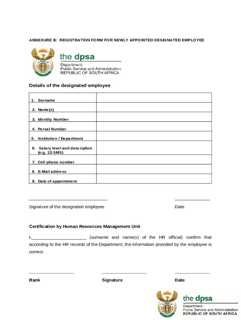 ANNEXURE B:REGISTRATION FOR NEWLY APPOINTED DESIGNATED EMPLOYEE Doc ...