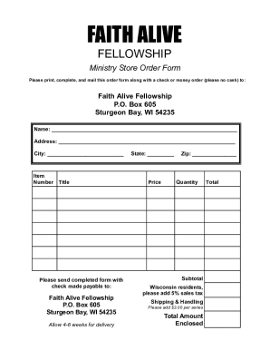 Fillable Online Ministry Store Order Form Fax Email Print - pdfFiller