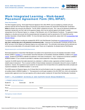 Fillable Online WORK INTEGRATED LEARNING WORK-BASED PLACEMENT AGREEMENT ...