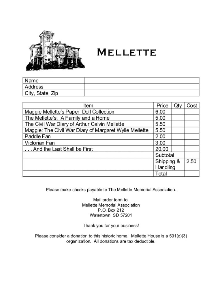 Fillable Online mellette house order form.doc Fax Email Print - pdfFiller