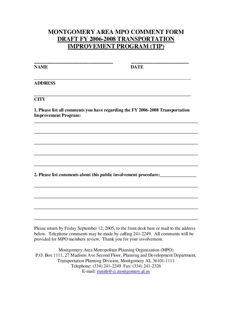 Fillable Online Transportation Improvement Program - TIPMontgomery MPO ...