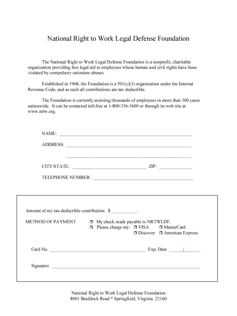 Fillable Online National Right to Work Foundation Labor Board to ...