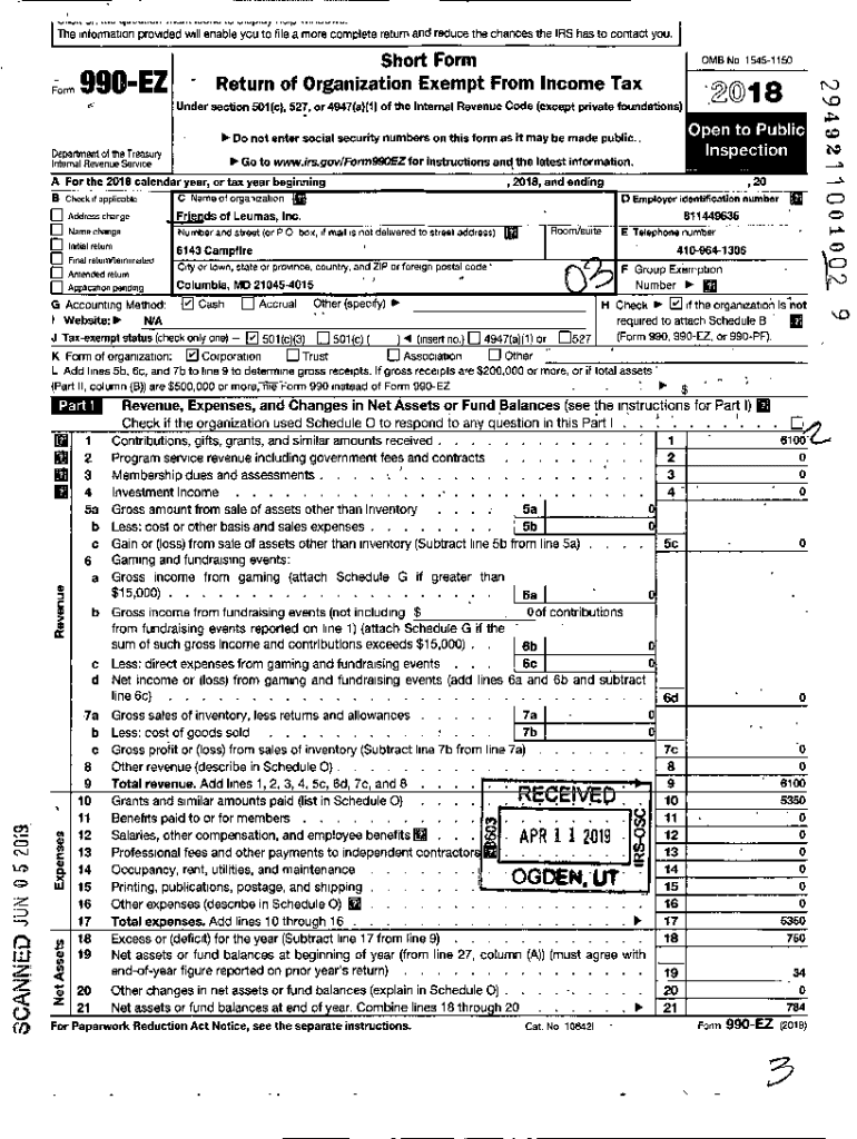 Fillable Online Federal Form 990-EZ (Short Form Return of Organization ...
